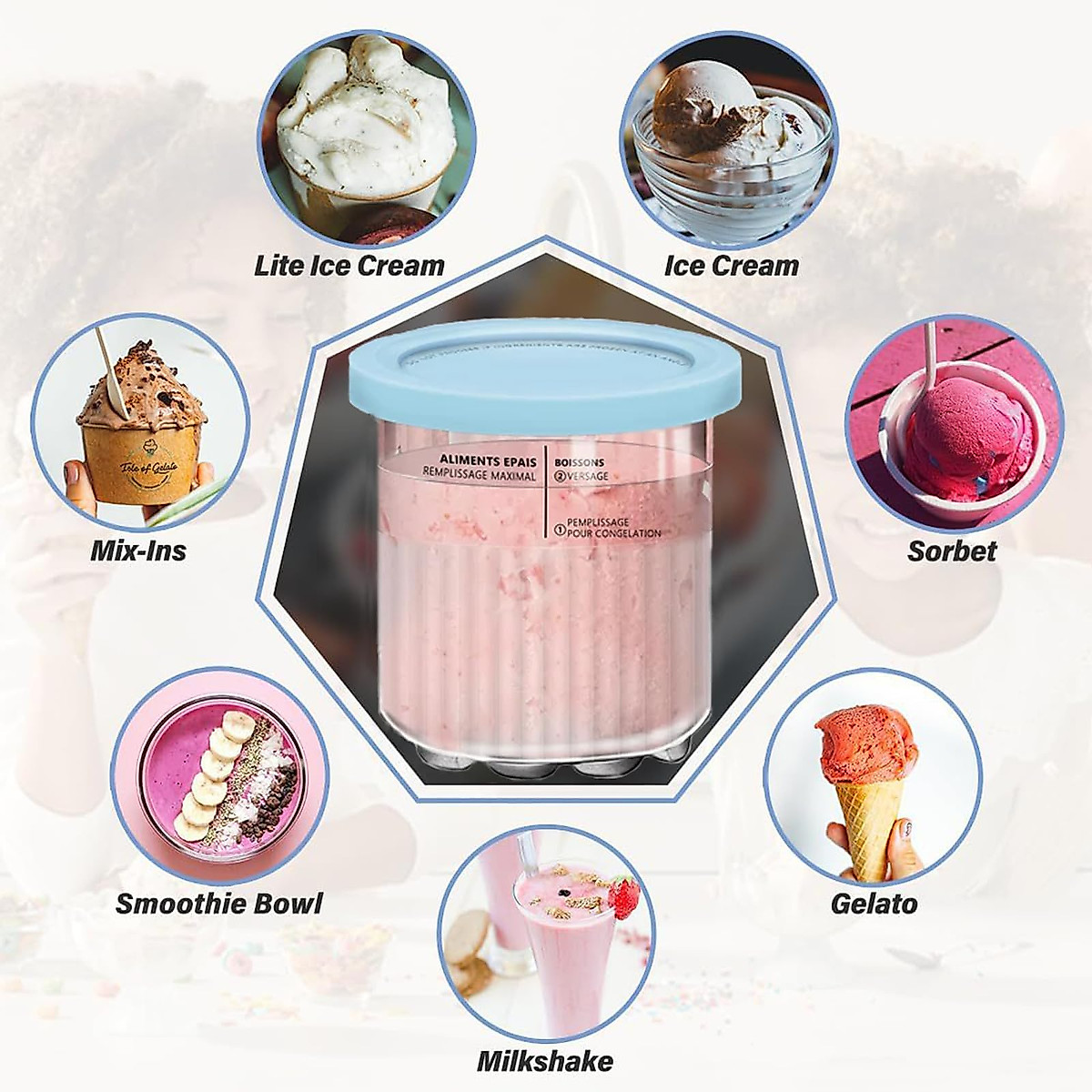 24oz Replacement for Ninja Creami Deluxe Pints and Lids for Ninja NC501 NC500 Creami Deluxe Ice Cream Makers, Ice Cream Container with Lid, Dishwasher Safe, Reusable (4 Pack)