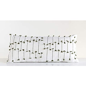 Creative Co-Op Handwoven Cotton Blend Lumbar Pillow with Tassels, Green