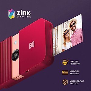 Zink KODAK Smile Instant Print Digital Camera – Slide-Open 10MP Camera w/2x3 ZINK Printer (Red)