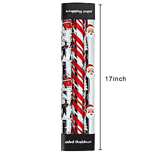 Homeral Reversible Christmas Wrapping Paper Roll - Metallic Shine Santa, Sleigh, Reindeer, Stripe, Plaid, Letterings, Snowflake for Christmas, New Year Celebration - 3 Rolls - 17 x 120 Inch Per Roll