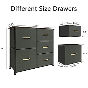 MAXCBD Nightstand Bedside Table Drawer Cabinet 5-Drawers Dresser Storage Closet Durable 5 Removable Fabric Wide Bamboo Shelves Crafted with A Wooden Tabletop and Metal Frame Storage Tower Dresser