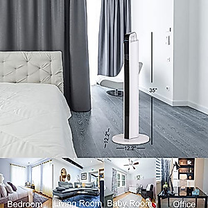 Oscillating 35 Inch Tower Fan with Remote, Quite Smart Cooling Fans with 3 Speed Setting and Auto-off Timer, Electric Standing Bladeless Fan for Bedroom Home Office Dorm Living Room, White
