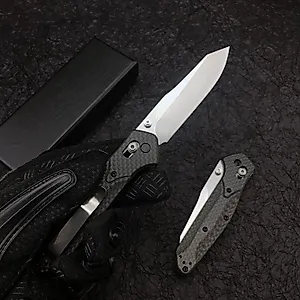 HUAAO 7.7in EDC Pocket Knife, 3.6in Reverse Tanto Blade with Thumb Stud, Plain Edge D2 Steel, Black Carbon Fiber Handle with Belt Clip Axis Lock Mechanism for Outdoor Camping