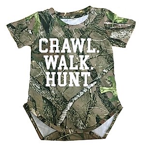 Southern Designs Crawl Walk Hunt Camo Baby Body Suit - Hunting Baby Clothing or Gift - 6 Month