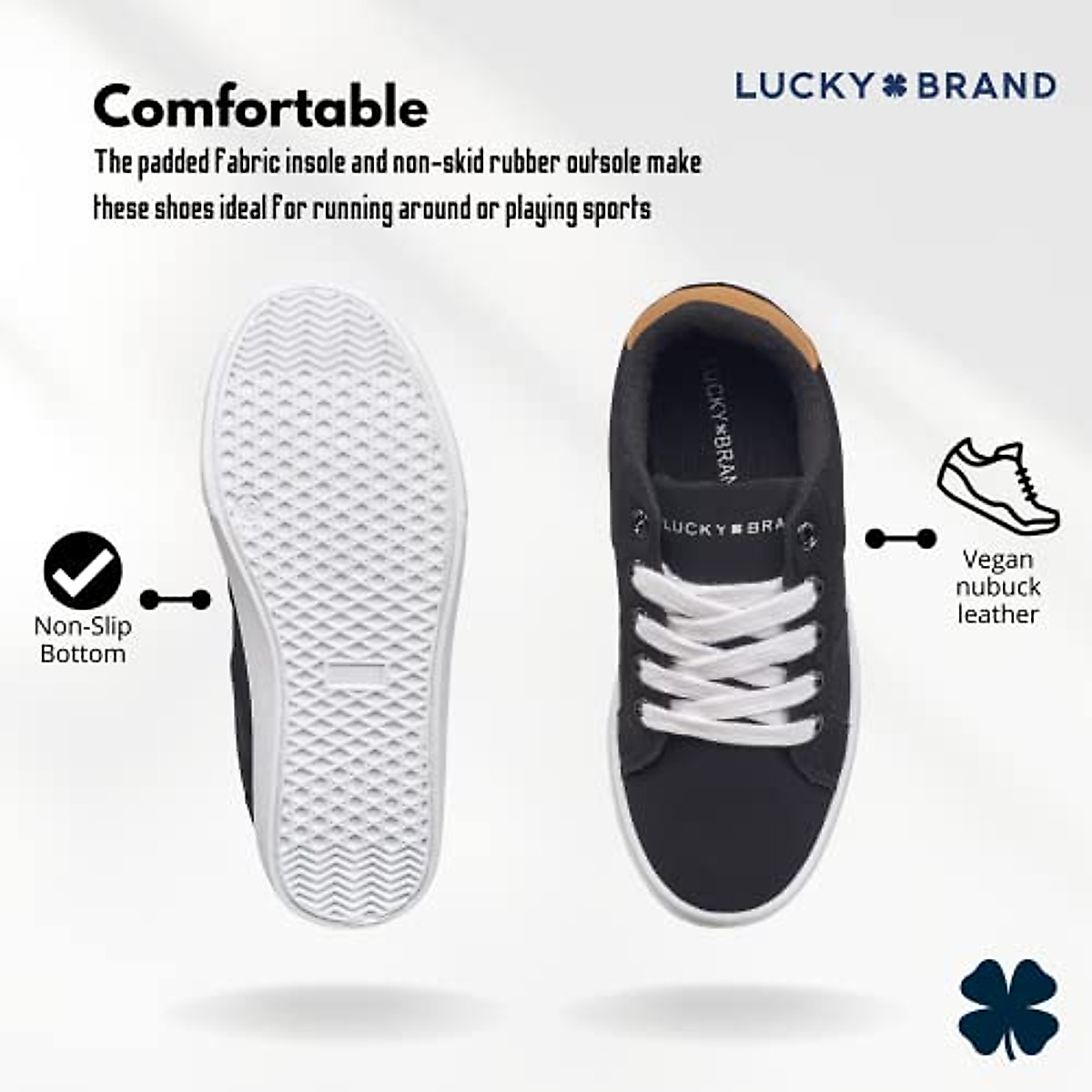 Lucky Brand Chase Kid’s Casual Lace-Up Sneakers Comfortable Unisex Childrens Running Walking Child Fashion School Sneaker Shoes for Boys and Girls (Little Kid) in Black Size 2