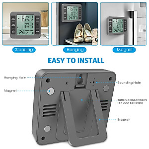 AMIR Upgraded Refrigerator Thermometer, Wireless Indoor Outdoor Thermometer, Sensor Temperature Monitor with Audible Alarm Temperature Gauge for Freezer Kitchen Home (Battery not Included, Grey)