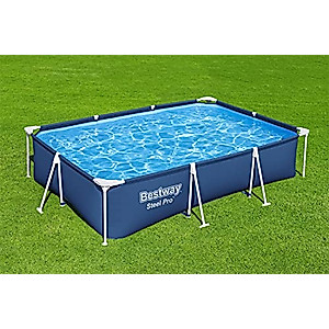 Bestway Steel Pro 118 Inch x 79 Inch x 26 Inch Rectangular Metal Frame Above Ground Outdoor Backyard Swimming Pool, Blue (Pool Only)