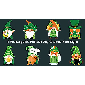 St. Patrick's Day Gnomes Yard Signs - 8 Pcs Large Outdoor Lawn Decorations Green Gnomes Decor Signs with Stakes for St. Paddy's Day Home Pathway Walkway Yard Garden Patio Party Decorations