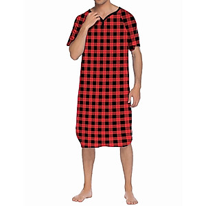 Ekouaer Sleepwear Men's Nightshirt Short Sleeve Pajamas Comfy Big & Tall Henley Sleep Shirt (PAT1,3XL)