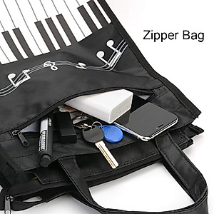 Rinastore Piano Keys Music Waterproof Oxford Cloth Handbag Tote Shopping Book Bag Gift for Kids & Students(Black)