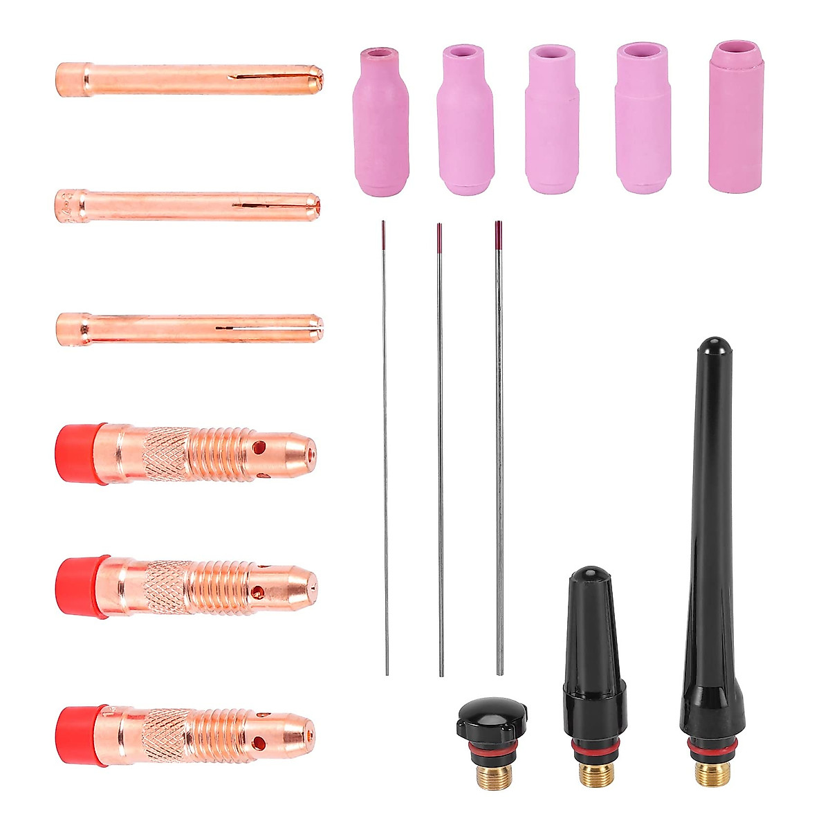Sudemota 17Pcs Welders Welding Torch Tig Cup Collet Body Nozzle Kit Tungsten Electrode For -17/18/26 Tig Welding Torch