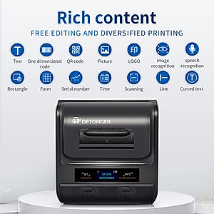 Thermal Label Maker DETONGER DP30S 3inch75mm Portable Bluetooth Address Label Maker with 1 Pack 50x30mm Label Sticker for Office Organization Commercial Use Barcode Label Compatible with Android & iOS