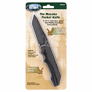 Performance Tool W9357 Non-Reflective Black Tanto Blade Pocket Knife with Inline Blade Lock and Pocket Clip - 8-1/4-Inch Overall Open Length