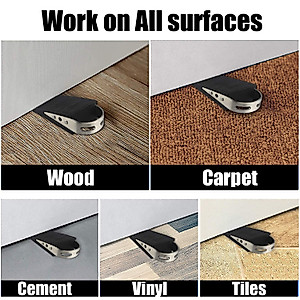 JQK Heavy Duty Door Stopper Rubber Wedge, 304 Stainless Steel Security Door Stops Works On All Floor Types, Brushed(4 Pack), DSB6-BN-P4