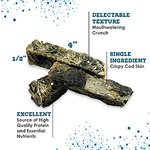 Simply Wild Cod Skins Alaskan Cod Fish Training Treats for Dogs-Dehydrated Fish, All Natural Human Grade Skins - Low Fat Treat Sustainably Sourced in USA (6.6 Oz)