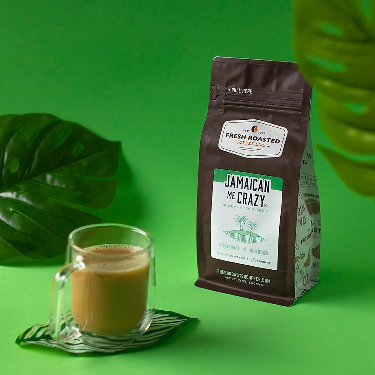 Fresh Roasted Coffee, Jamaican Me Crazy Flavored Coffee, 2 lb (32 oz), Medium Roast, Kosher, Ground