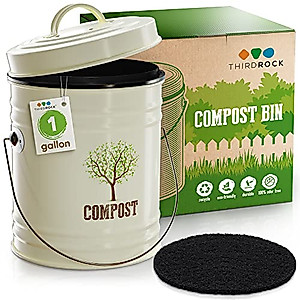 Third Rock Compost Bin Kitchen – 1.0 Gallon Countertop Compost Bin with Lid – Kitchen Compost Bin Countertop – Indoor Compost Bin Kitchen Counter Includes Inner Compost Bucket Liner - Indoor Composter