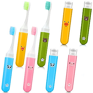 8 Pack Soft Travel Toothbrushes Mini Toothbrush Portable Toothbrush with Case Camping Toothbrush Pocket Toothbrush for Home School Business Trip Hiking, 4 Colors