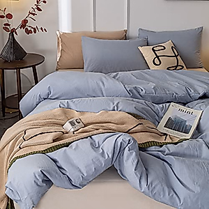 Janlive Washed Cotton Duvet Cover Twin Ultra Soft 100% Cotton Solid Color Light Blue Duvet Cover Set with Zipper Closure -2 Pieces Light Blue Twin