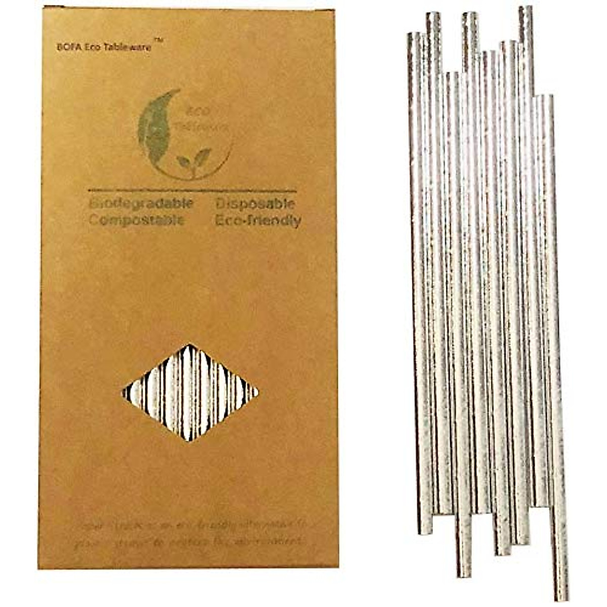 Solid Silver Metallic Party Paper Straws, Premium - Shining Biodegradable Straws For Juice, Birthday, Wedding.