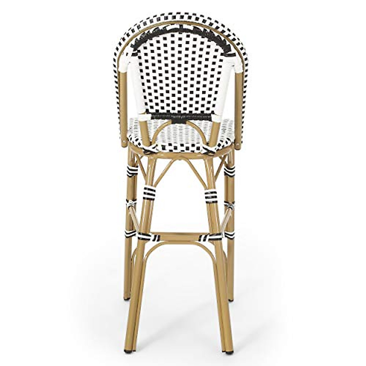 Christopher Knight Home 314450 Kinner Outdoor Barstool, Black + White + Bamboo Print Finish