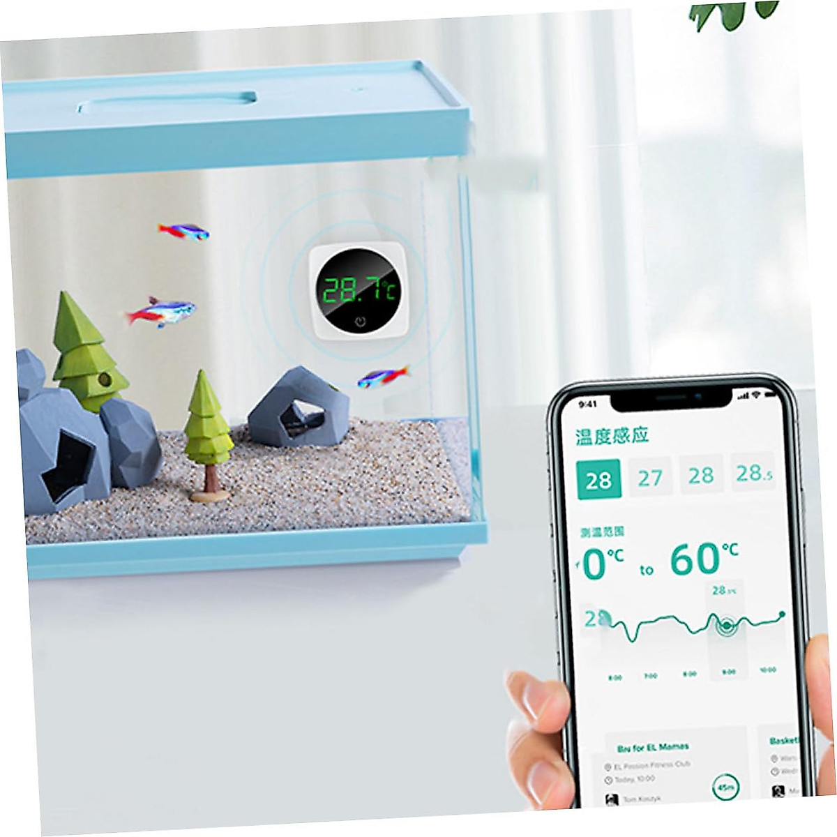 FRCOLOR 2 Pcs Thermometer for Aquarium Water Digital Water Stick on Mini Fish Small Fish Tank Heater Temperature Measure Tool Mini Heater Digital Measure Sticker White Electronic Plastic