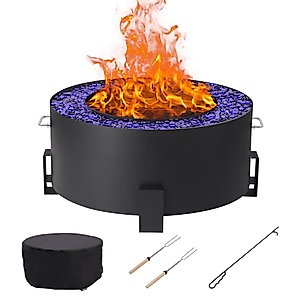 Grepatio Fire Pit, Outdoor Smokeless Fire Pit Wood Burning 27in Stove Bonfire Firepit with Cover Glass Bead for Outside, Patio, Wood Burning, Backyard Firebowl(Black)