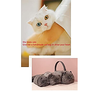 HUIJUFU Realistic Puffy Plush Cat Shaped Crossbody Handbag for Women(Blue Cat)