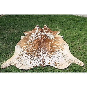 DECIMAL Cowhides 100% Genuine Cowhide Rug-Modern Style Skin Print Floor Carpet for Living Room,Bedroom,Kitchen-Washable Decor Mat,Home Decorations (Brown & White, 5X4 FT)