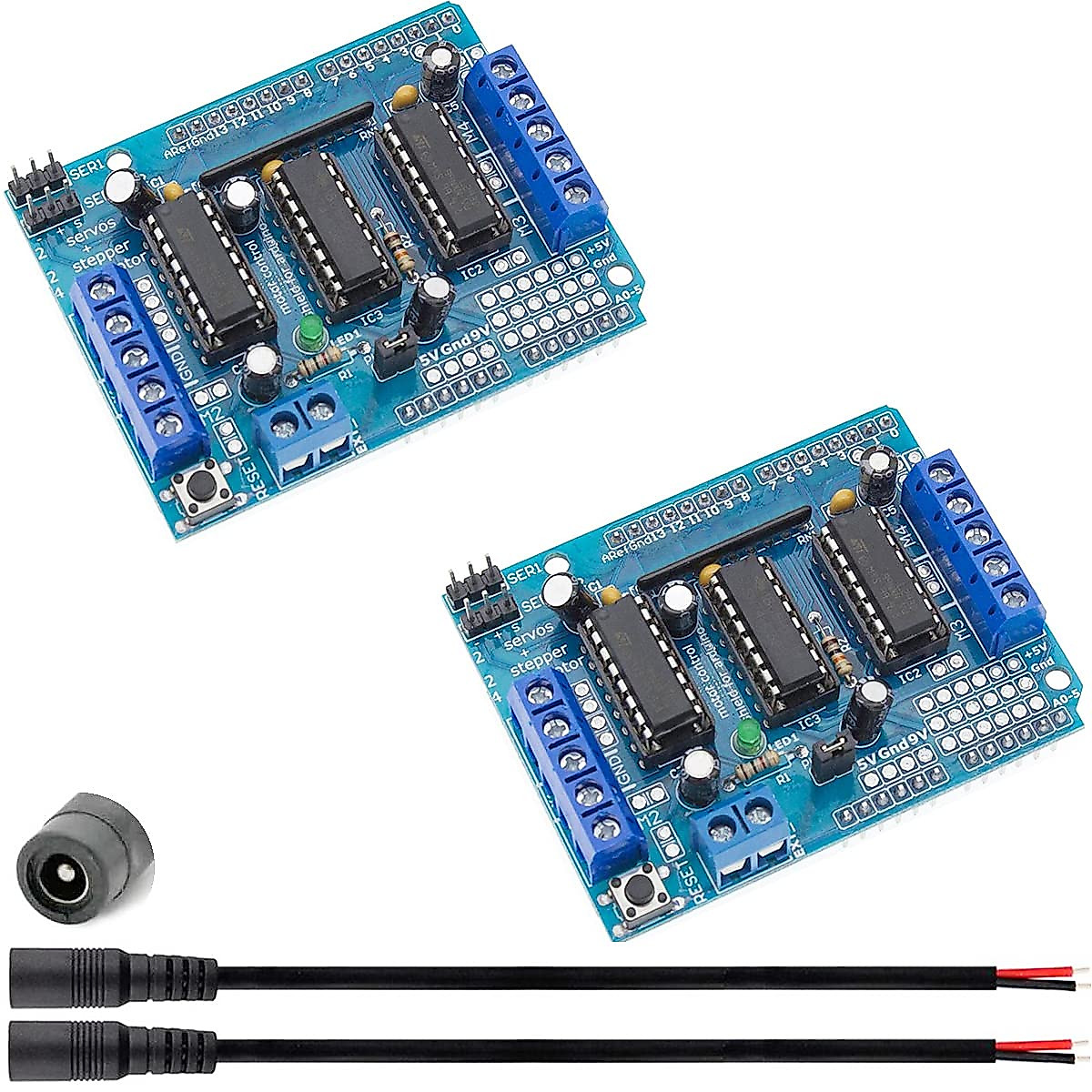 DKARDU 2 pcs L293D DC Motor Drive Expansion Shield Stepper Motor Drive Shield Expansion Board with DC Female Cable for Arduino Duemilanove Raspberry Pi