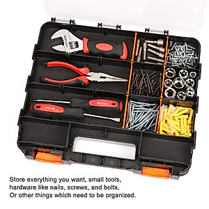 CASOMAN Double Side Tool Organizer with Impact Resistant Polymer and Customizable Removable Plastic Dividers, Hardware Box Storage, Excellent for Screws,Nuts,Small Parts, 34-Compartment, Black/Orange