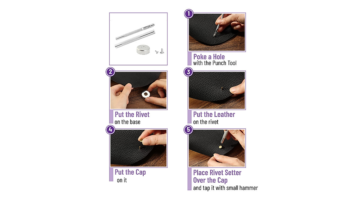 Get UNCO Leather Rivets Kit - 240pcs, 4 Colors, Tools