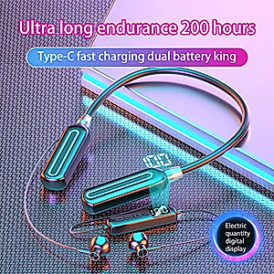 Idoravan Bluetooth Headphones, Neckband Bluetooth Headphones, Intelligent Digital Display, Around The Neck Bluetooth Headphones with Vibrate, Noise Cancelling Microphones, for Sports, Music (Purple)