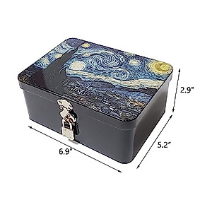 ZLEYECZ Retro Style Rectangle Tinplate Storage Box with Padlock, Home Kitchen Desktop Storage Tin Canister, For Chocolate Jewelry Cosmetics Photos Gift Candy Tea Coffee Case (Night Sky)