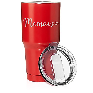 Smooth Body Tumbler Stainless Steel Vacuum Insulated Travel Mug Cup Gift Memaw With Heart (Red, 30 oz)