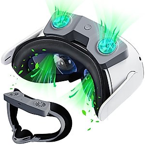 Cooling Fan for Oculus Quest 2 - Enhance Your Gaming Experience with Active Air Circulation and Lens Fog Relief - Cooling Fan for VR with PU Leather Facial Interface and Foam Set (Grey)