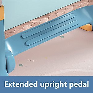 HEVIRGO Children Learning Desk and Chair Set Learning Desk Height Adjustable with Drawer Wide Desktop Cartoon Pattern Table and Chair Set Suitable for Reading, Learning, Writing, Painting, Etc Blue