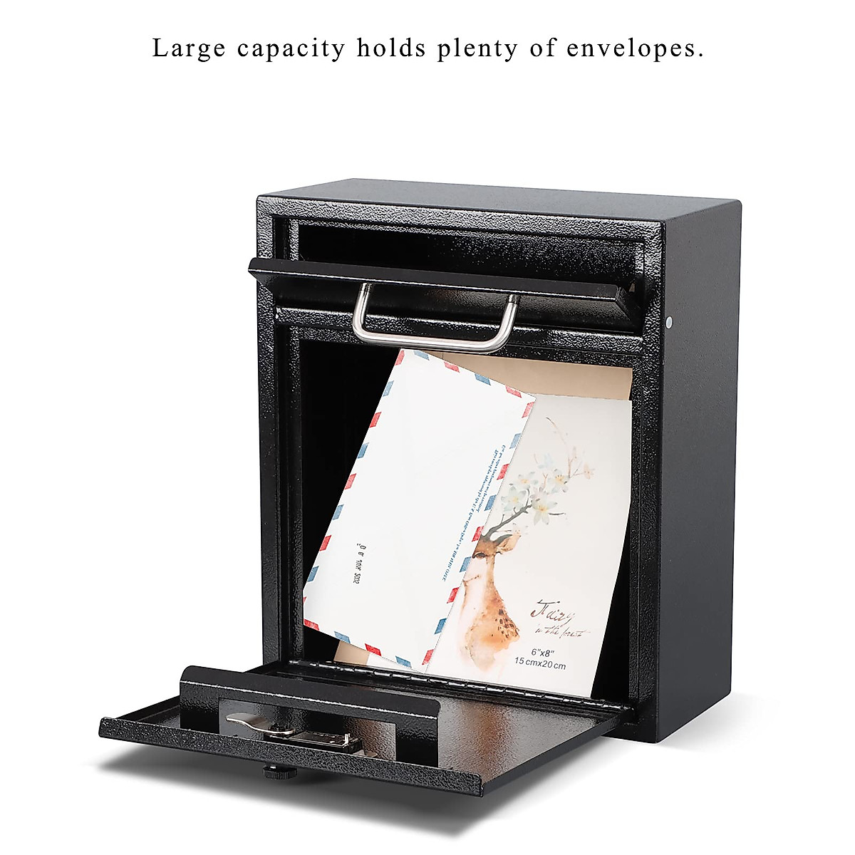 KYODOLED Steel Combination Lock Mail Boxes Outdoor,Locking Wall Mount Mailbox,Security Key Drop Box,12H x 10.51L x 4.68W Inches,Black Large