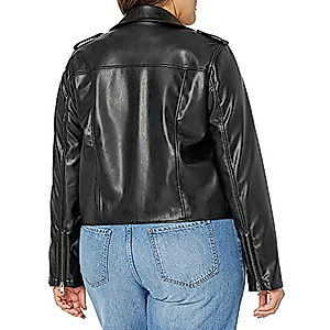 The Drop Women's Heather Faux Leather Moto Jacket, Black, M