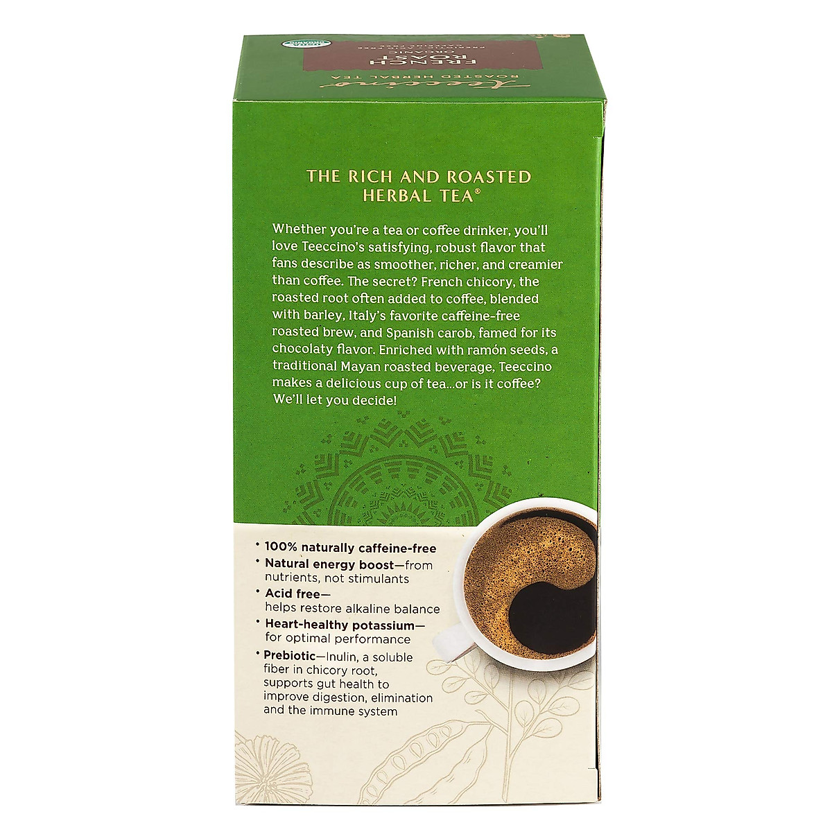 Teeccino French Roast Herbal Tea - Rich & Roasted Herbal Tea That’s Caffeine Free & Prebiotic for Natural Energy, Coffee Alternative, 25 Tea Bags (Pack of 3)