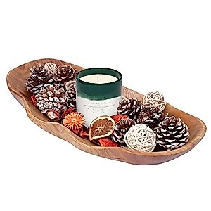tiamdear Wooden Dough Bowl, Long Decorative Bowls For Home Decor, Home Decorative Centerpiece, 16” Long Wooden Decorative Bowl, Great As Fruit Bowl, Driftwood Bowl, Farmhouse Decor