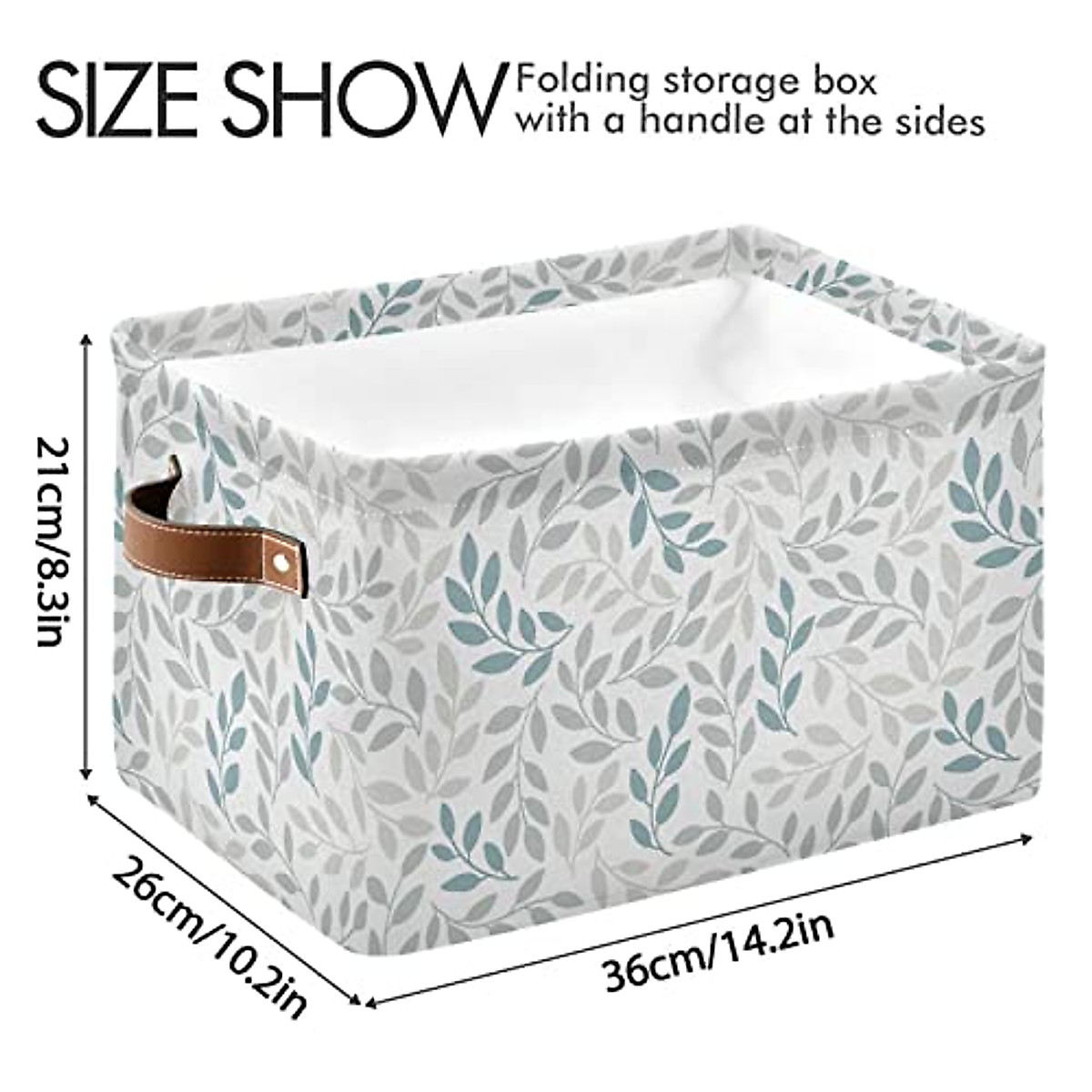 ALAZA Gray Blue Leaves Branches Foldable Storage Box Storage Basket Organizer Bins with Handles for Shelf Closet Living Room Bedroom Home Office 1 Pack