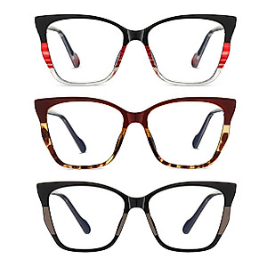 ICARA 3 Pack Oprah Style Computer Square Reading Glasses for Women Men Blue Light Blocking Readers (C5+C3+C6, 0.0)