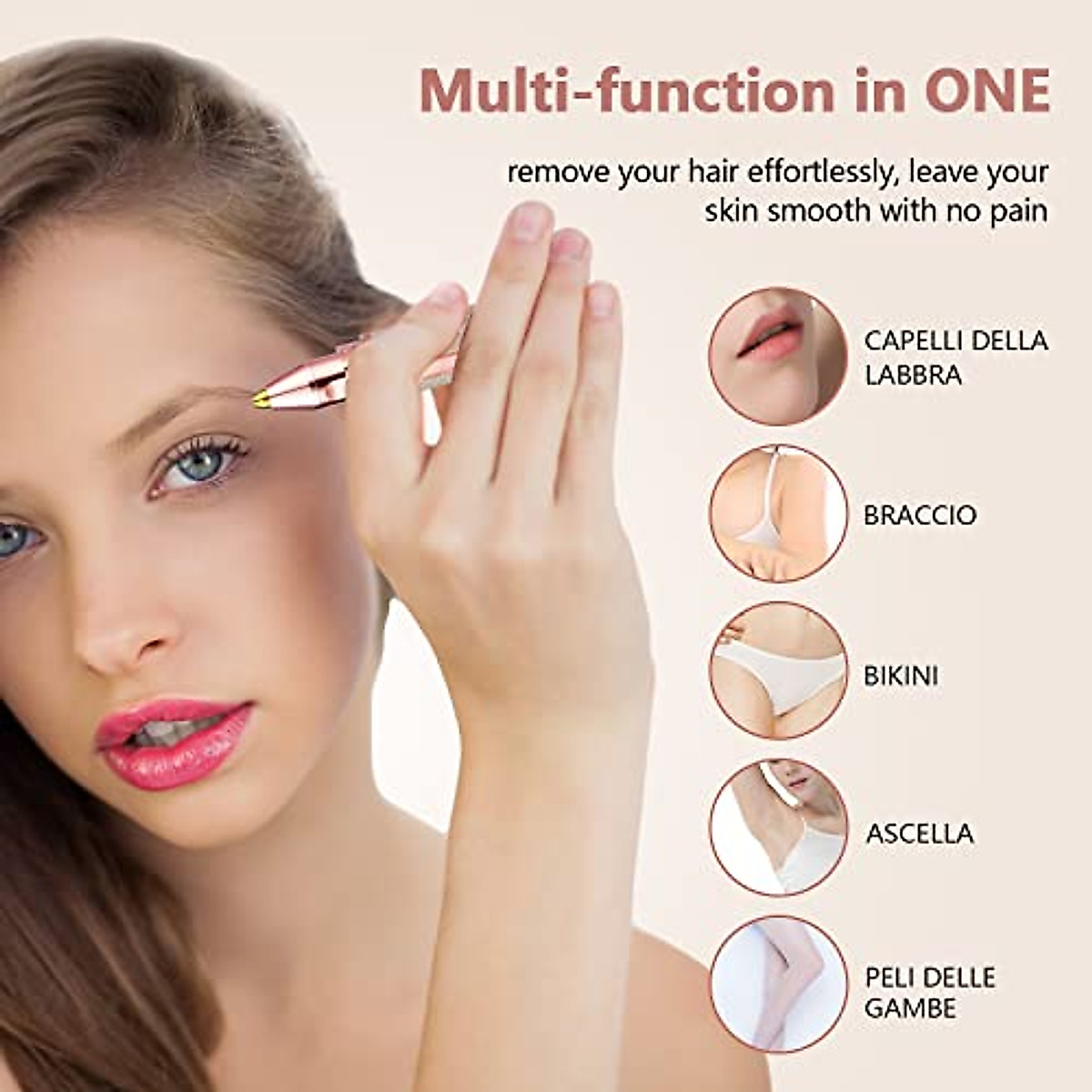 Women's Facial Eyebrow Trimmer, CkeyiN 2 in 1 USB Rechargeable Painless-Precision Eyebrow Remover Eyebrow Razor Tool with Built-in LED Light Facial Trimmer for Nose, Lips, Body