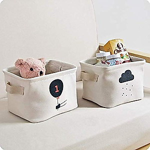 UJLN Mini Storage Bags Desktop Storage Bags Cotton Linen Storage Basket Foldable Storage Bins Family Organizer Box Decorative Bag 2Pcs (Crown)