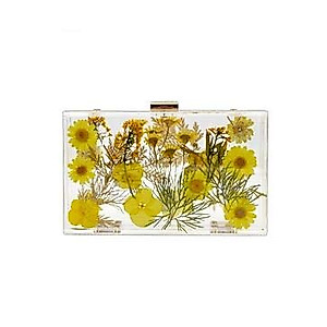 Transparent Floral Imprinted Acrylic Box Clutch