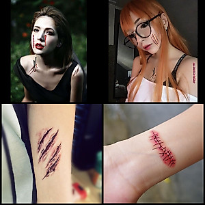 10pcs Horror Realistic Fake Bloody Wound Stitch Scar Scab Waterproof Temporary Tattoo Sticker Halloween Masquerade Prank Makeup Props (10) (10pcs S165)
