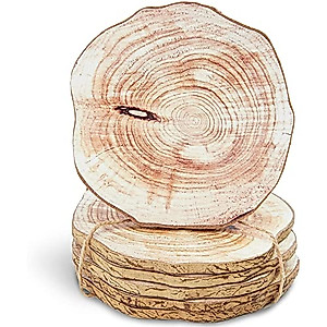 Juvale 6 Pack Round Textured Print Wooden Coasters for Drinks and Tabletops, Rustic Home Decor (3.9 in)