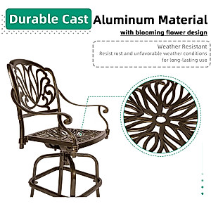 VIVIJASON 2-Piece Patio Swivel Bar Stools, All-Weather Cast Aluminum Bar Height Bistro Chairs with Seat Cushion, Outdoor Furniture Bar Dining Chair Set for Deck, Lawn, Garden, Backyard, Antique Bronze