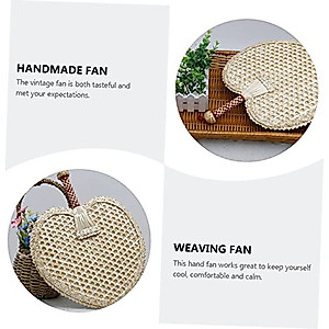 Abaodam 3 Pcs Straw Fan Paper Fans Decoration Japanese Fan Party Fan Woven Handheld Fan Vintage Home Decor Hand Rocker Fan African Decor Seagrass Rattan Fan Heart-Shaped Travel Polyester
